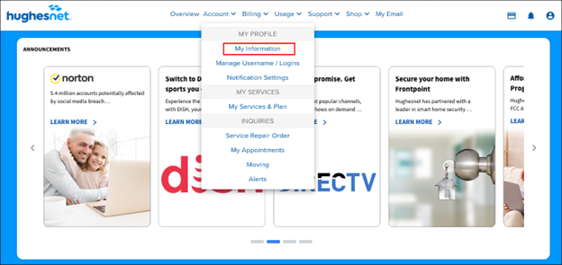 How do I change my myhughesnet.com account password?